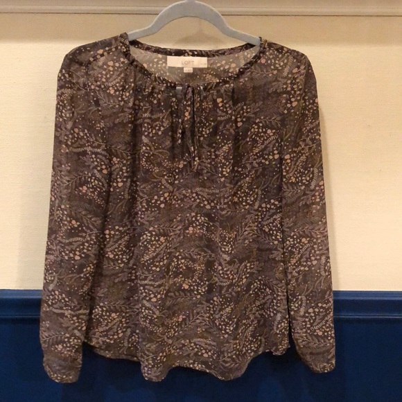 LOFT | Tops | Loft Petite Small See Through Brown Patterned Shirt ...